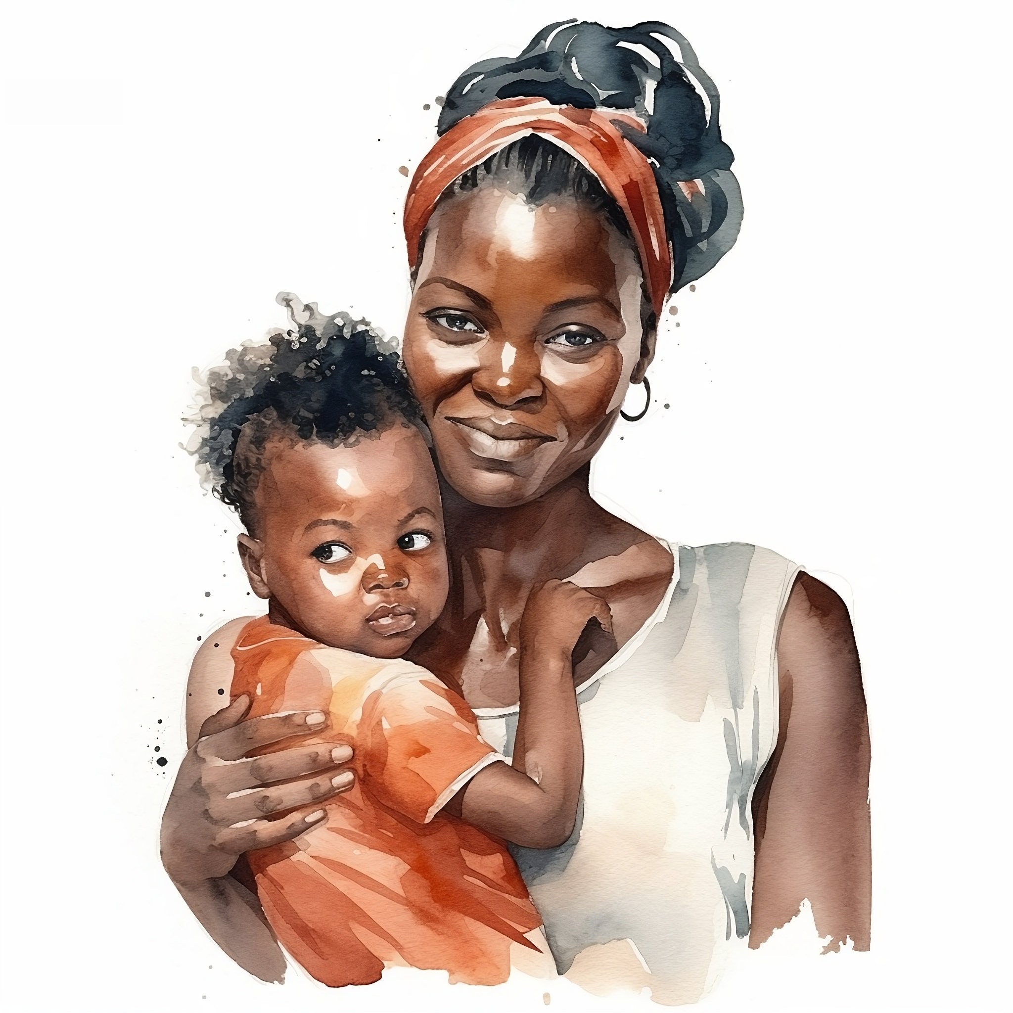 Motherhood Clipart Bundle Watercolor African American Mom and - Etsy