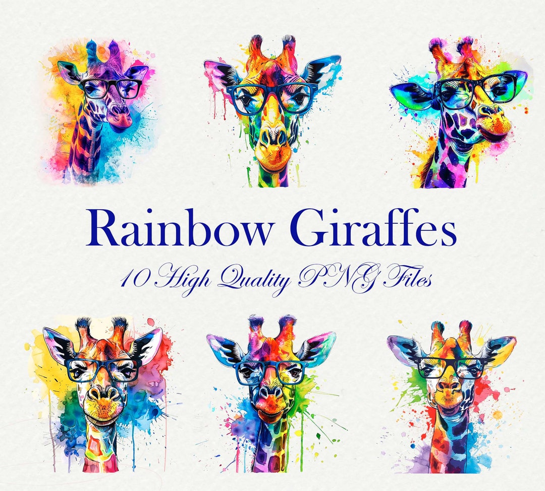 Watercolor Clipart Bundle With Rainbow Giraffe, Cute Animal ...