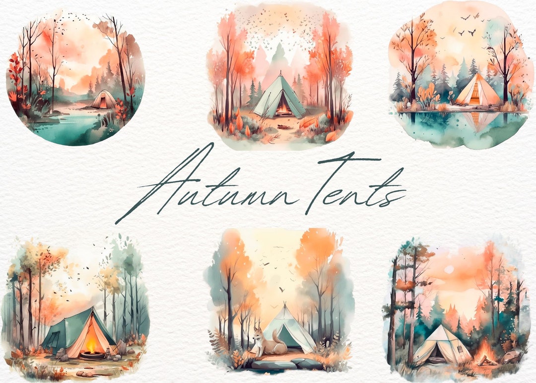 Camping Clipart Bundle Watercolor Camp Illustrations Set Fall Landscape ...