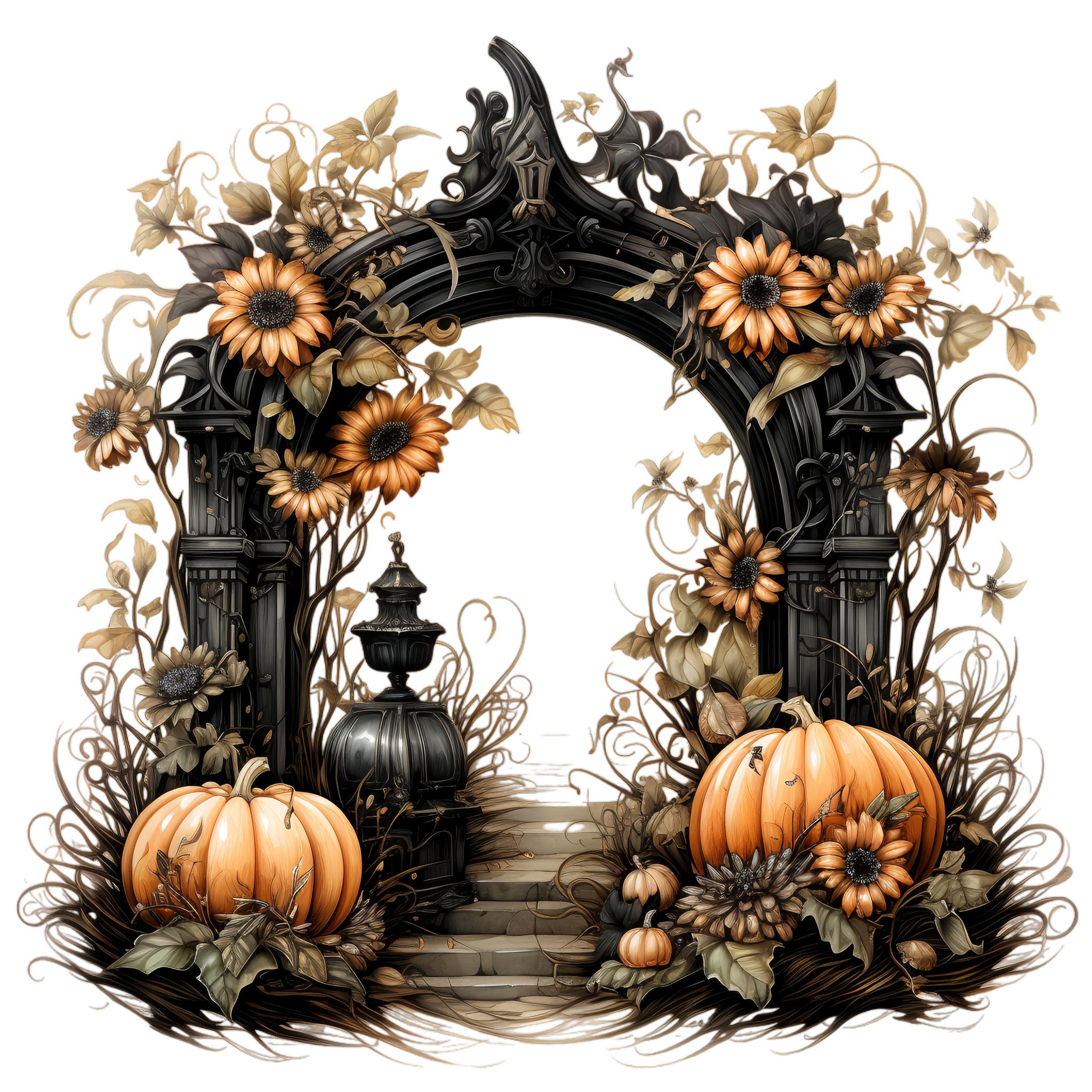 Gothic Clipart Bundle Halloween Arches With Pumpkins Printable - Etsy
