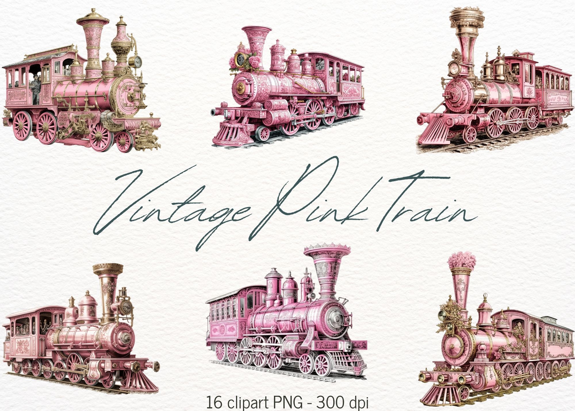 Chirstmas Clipart Bundle With Fantasy Pink Train Png Files Printable ...