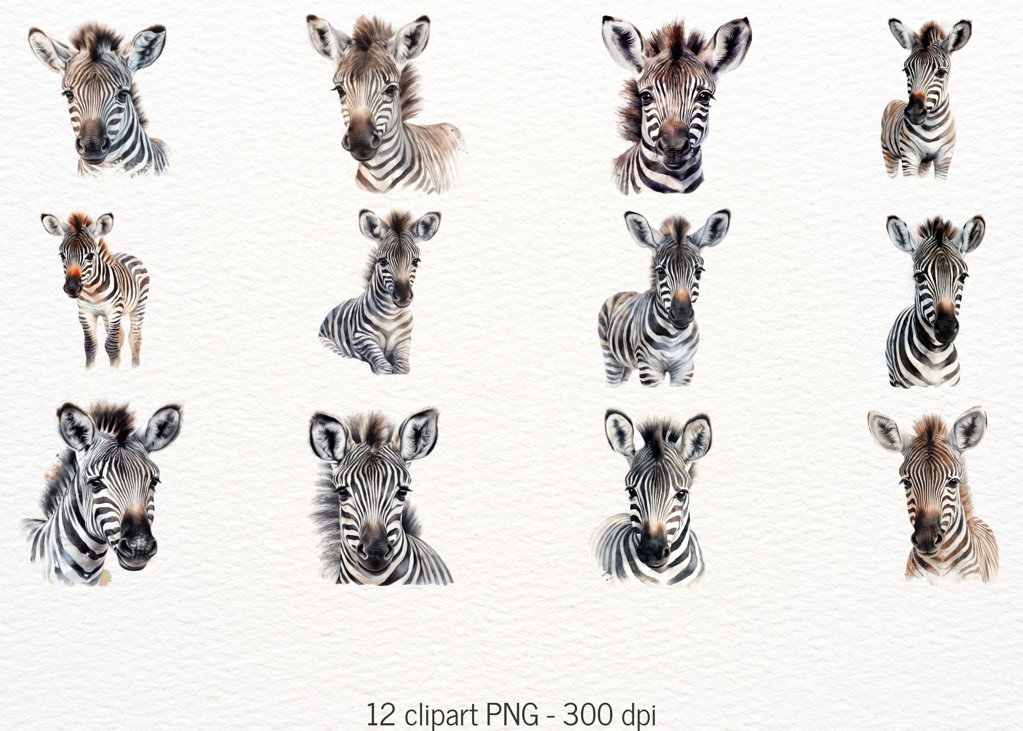 Baby Zebra Clipart Pack Watercolor Nursery Illustration Bundle 12 ...