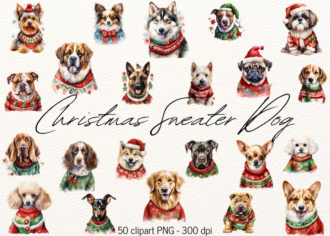 Dog Mega Bundle Clipart, Christmas Dog Illustration Bundle, Watercolor ...