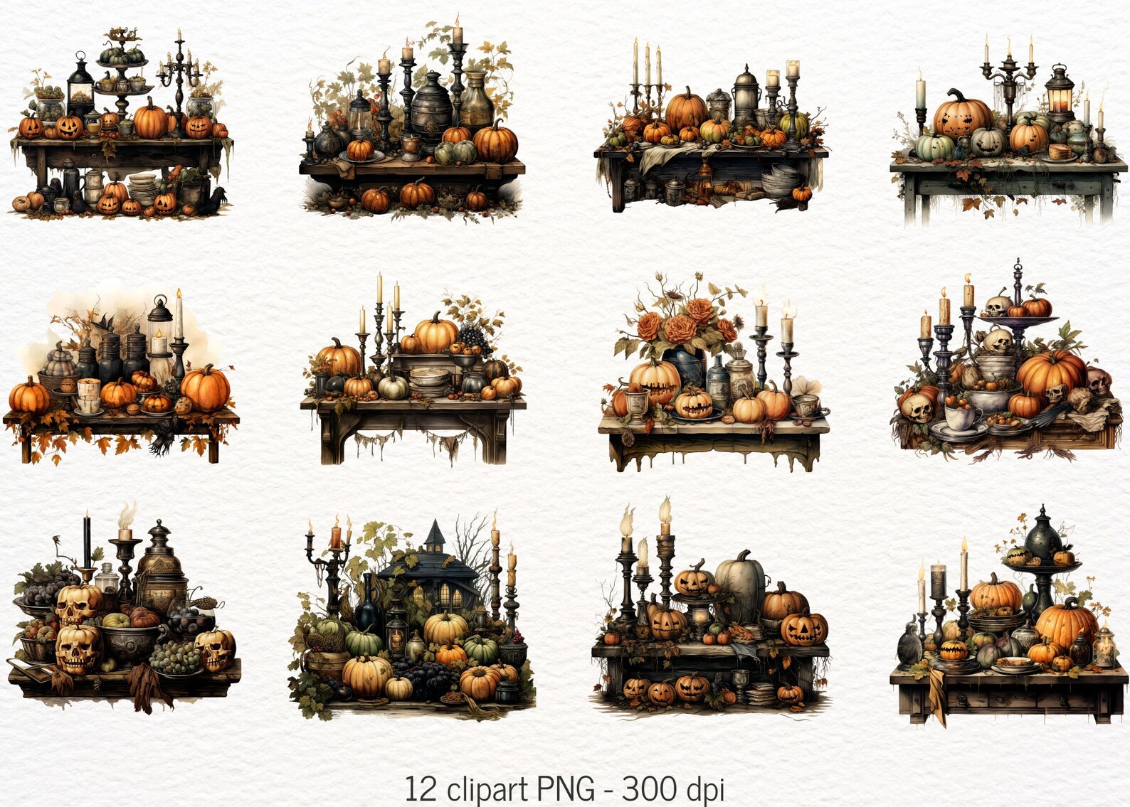 Halloween Clipart Bundle Fantasy Halloween Pumpkins Skulls 12 ...