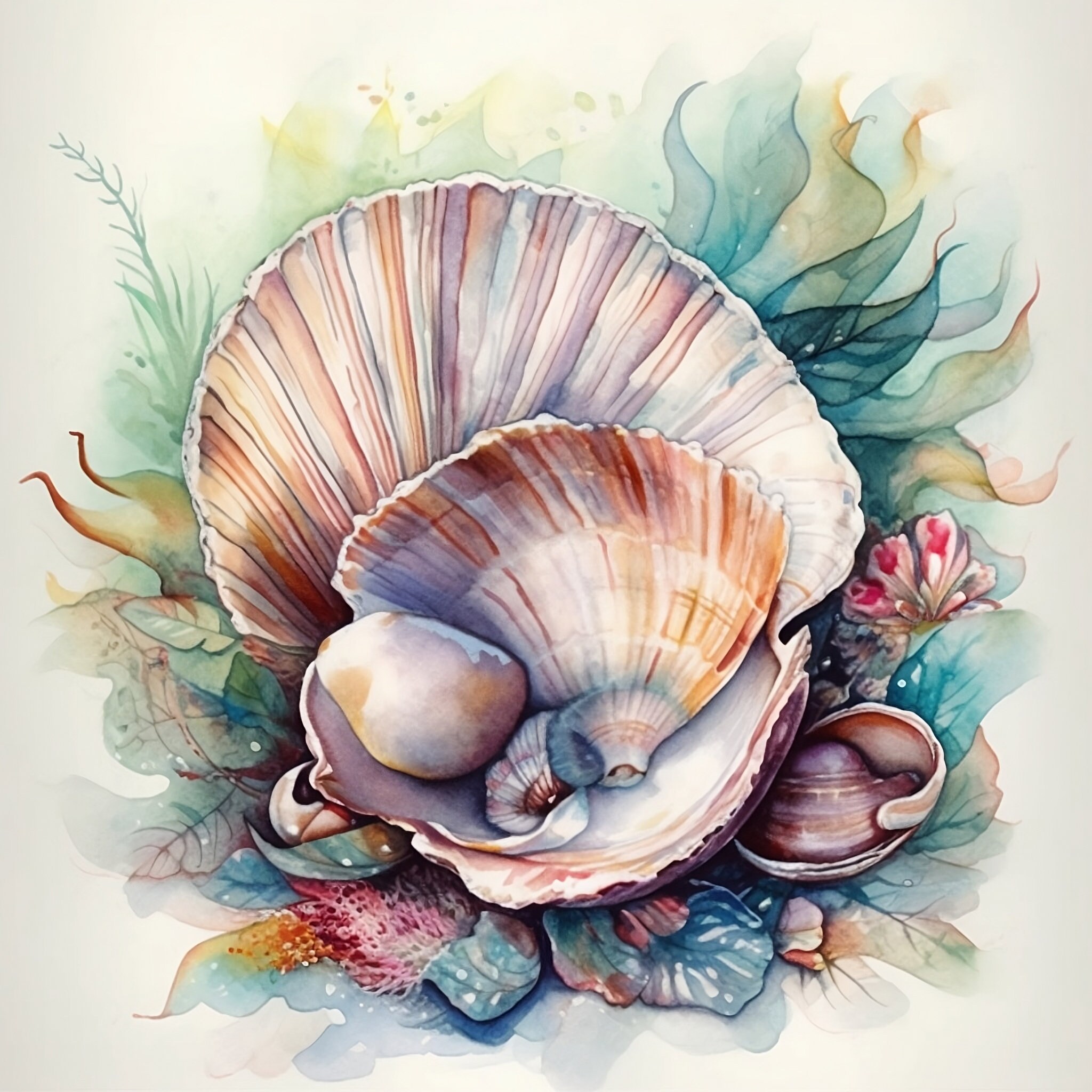 Watercolor Sea Shells Clipart Bundle of 9 Transparent PNG Files Ocean ...