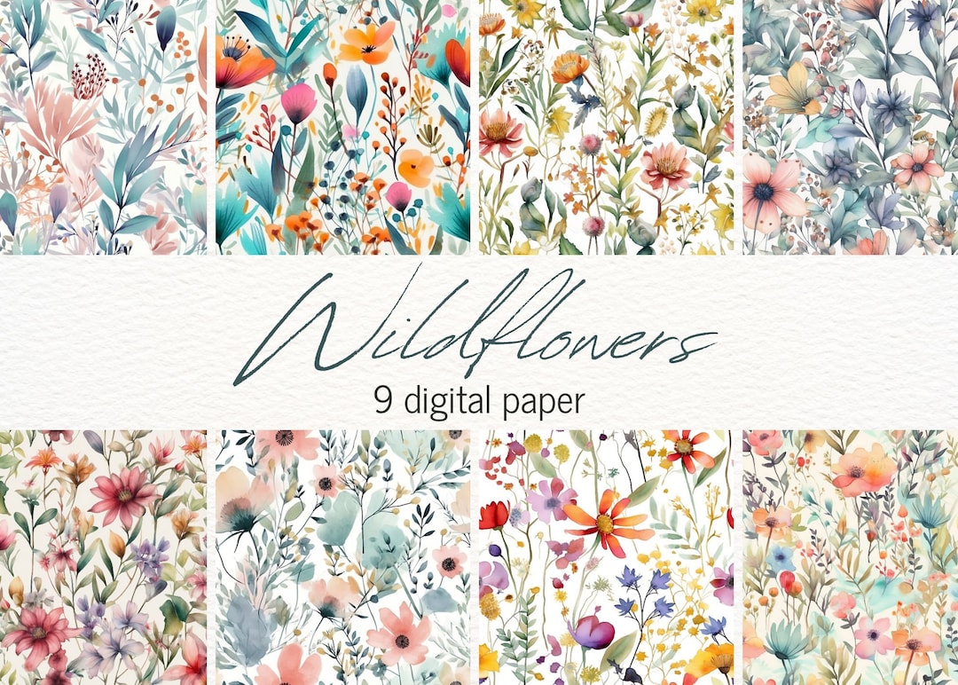 Wildflower Digital Paper Bundle Watercolor Floral Seamless Background ...