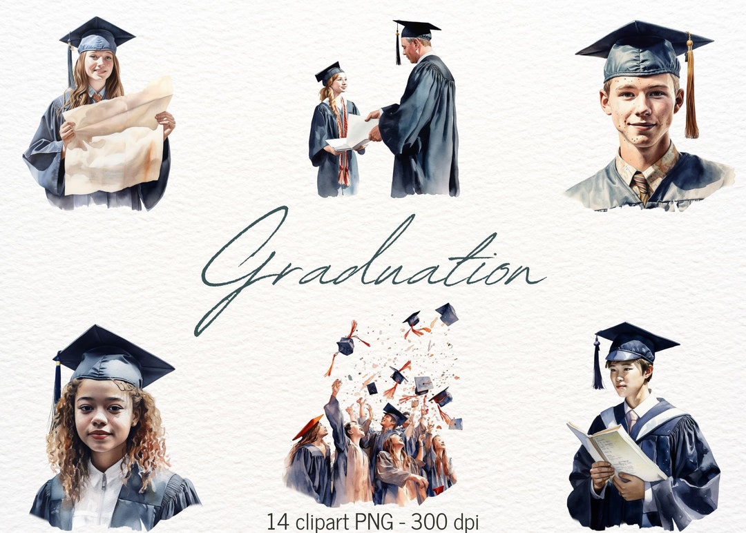 Graduation Clip Art Bundle Watercolor Graduating Girl Boy in - Etsy