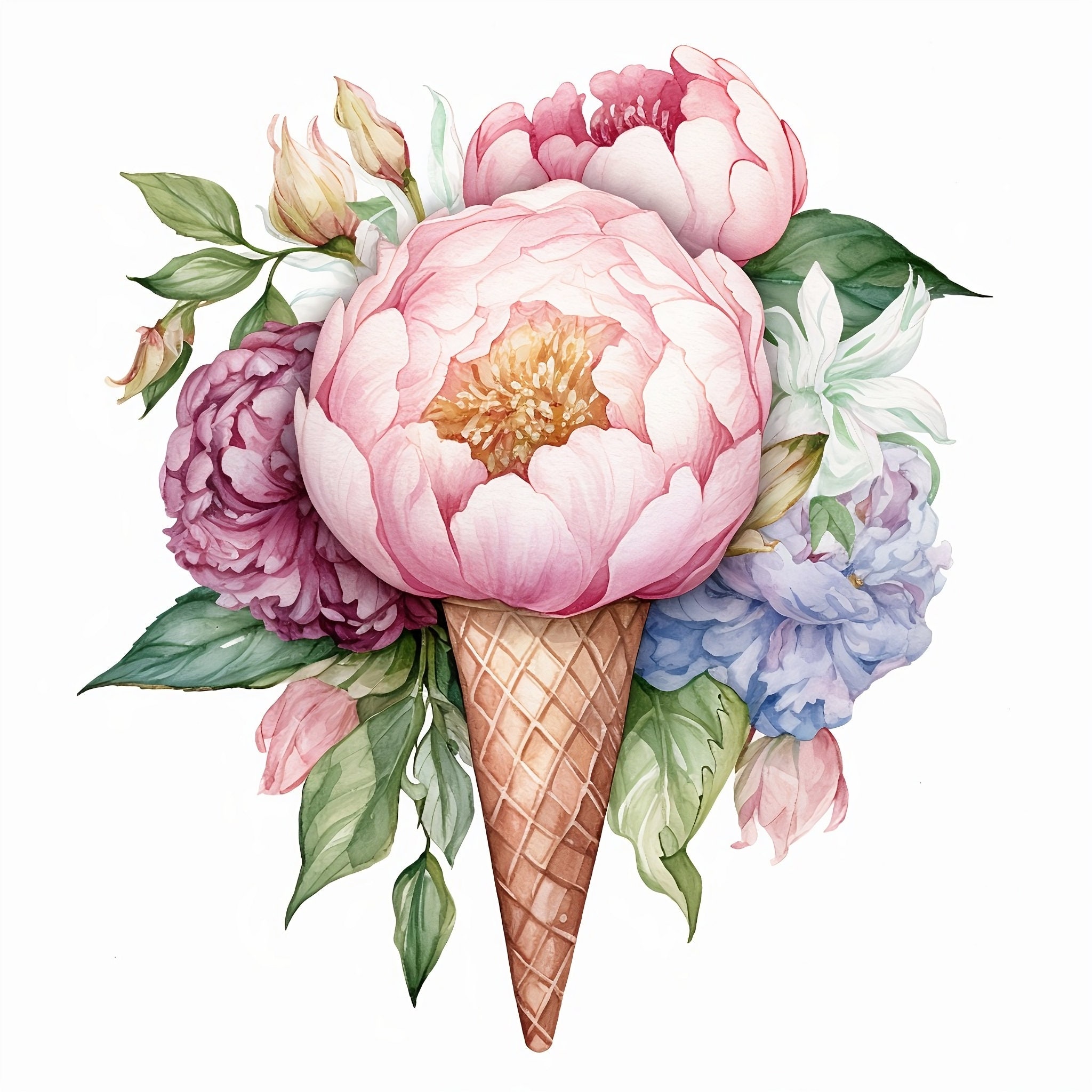 Flower Ice Cream Clipart Pack Watercolor Floral Ice Cream Clip - Etsy