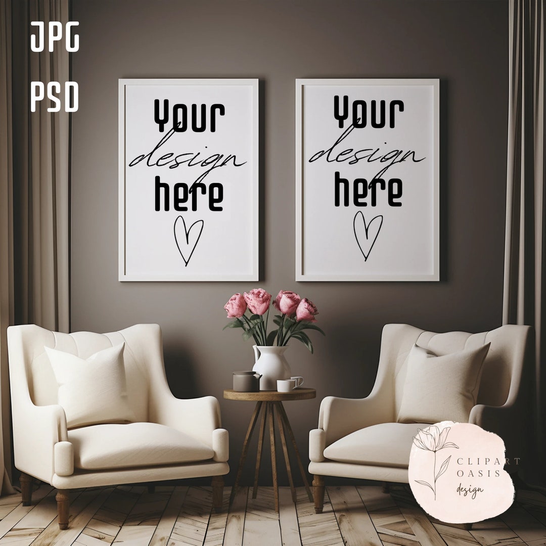 Poster Mockup Bundle 2 Vertical Posters Mockup Set Modern Home Interior ...