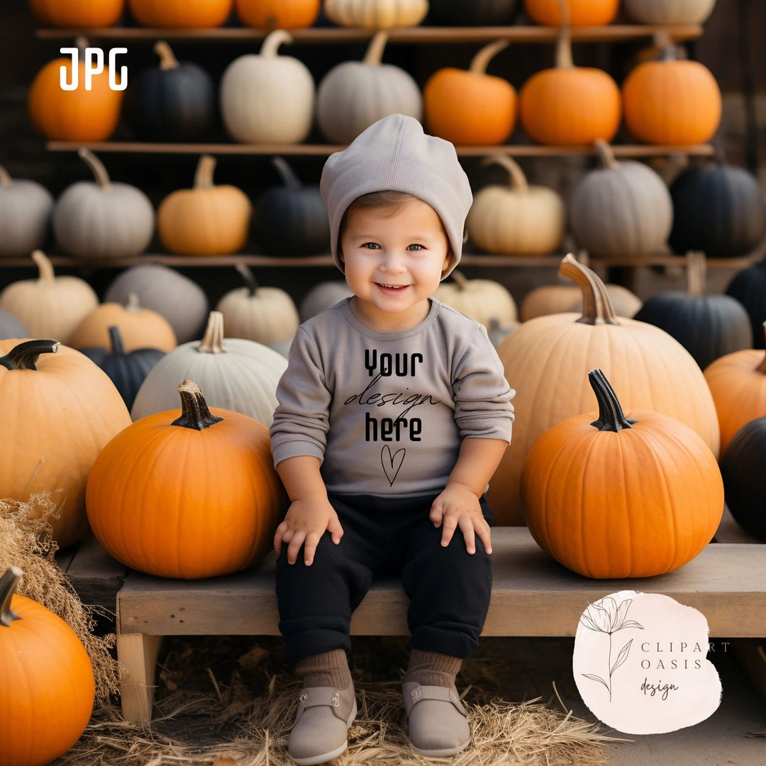 Toddler Boy Rabbit Skins 3302 With Pumpkins Mockup Kids Grey - Etsy
