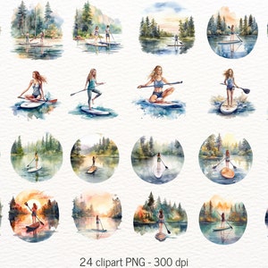 Summer Landscape Clip Art Bundle Paddle Board and Girl Camping Sup ...