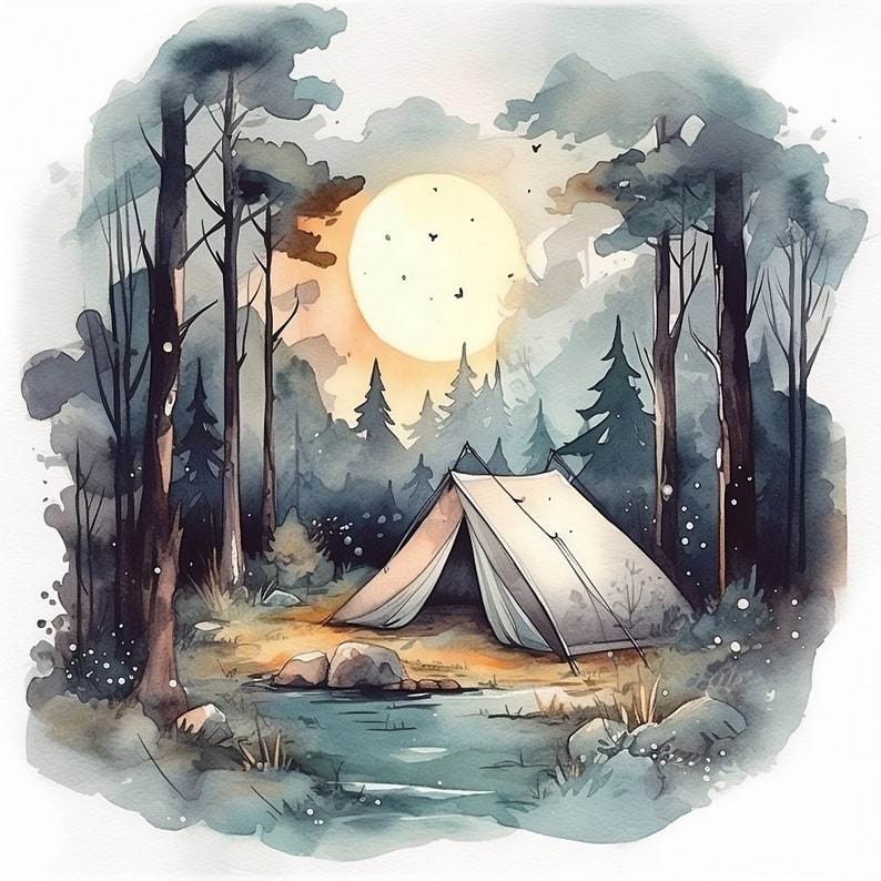 Watercolor Camping Clipart Transparent PNG Files Summer Life - Etsy