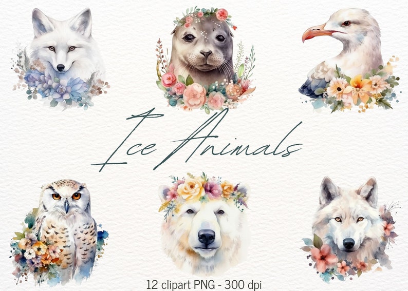 Ice Animal Clip Art Bundle Watercolor Artic Animal Illustration Bundle ...
