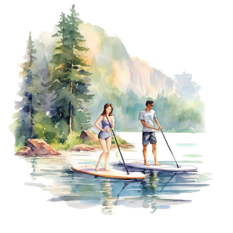 Summer Landscape Clip Art Bundle Paddle Board and Girl Camping Sup ...
