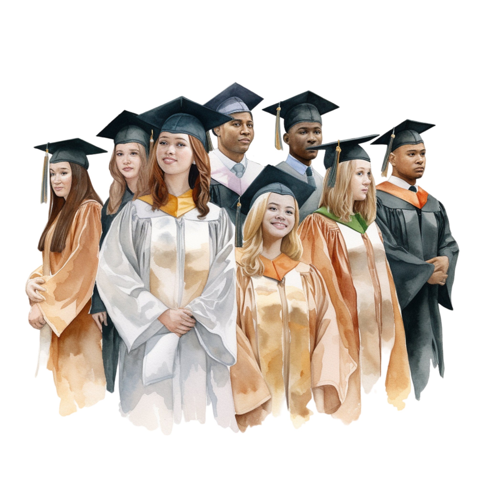 Graduation Clipart Bundle Watercolor Graduating Girls Boys in - Etsy