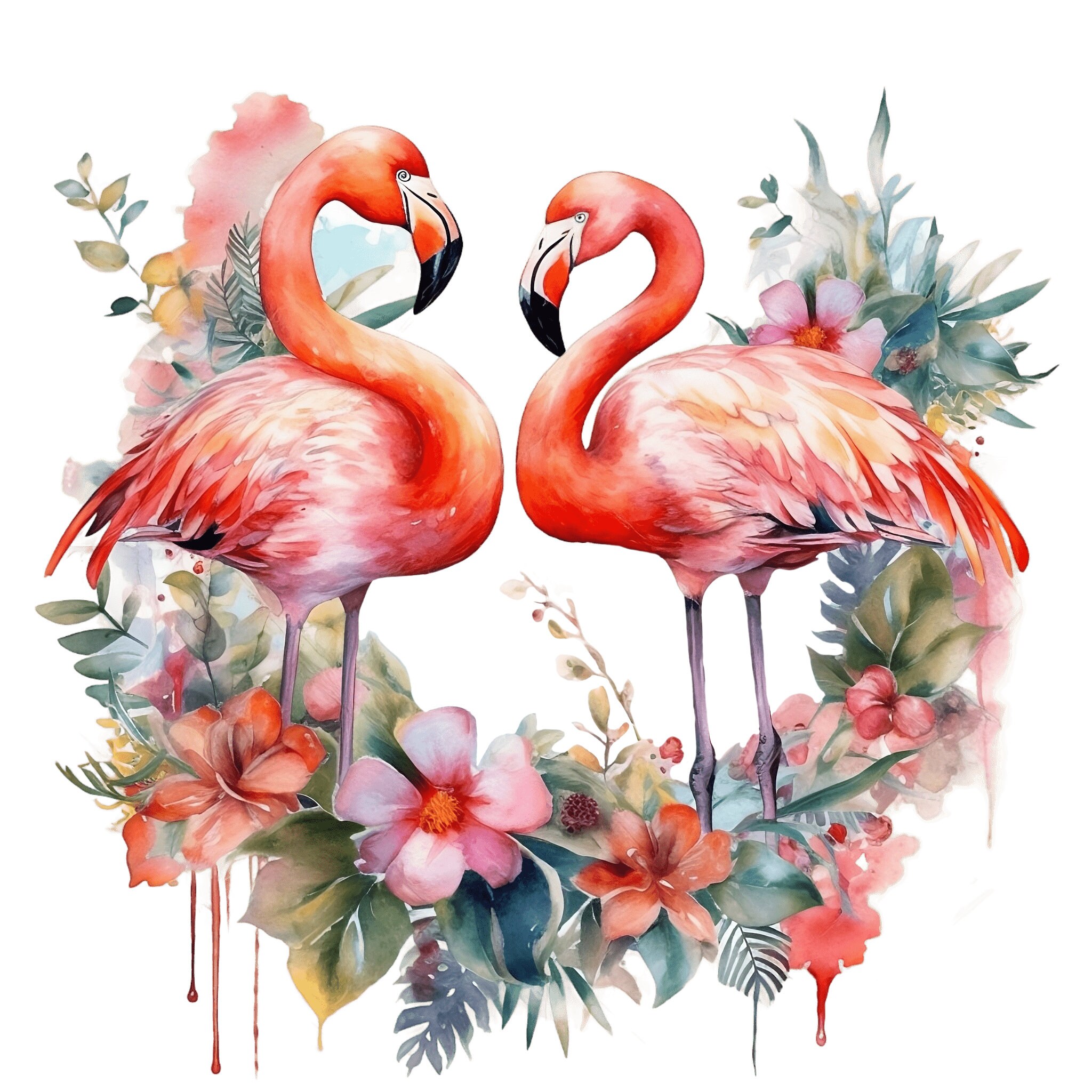 Pink Flamingo Clipart Bundle Watercolor Floral Tropical Illustration 18 ...