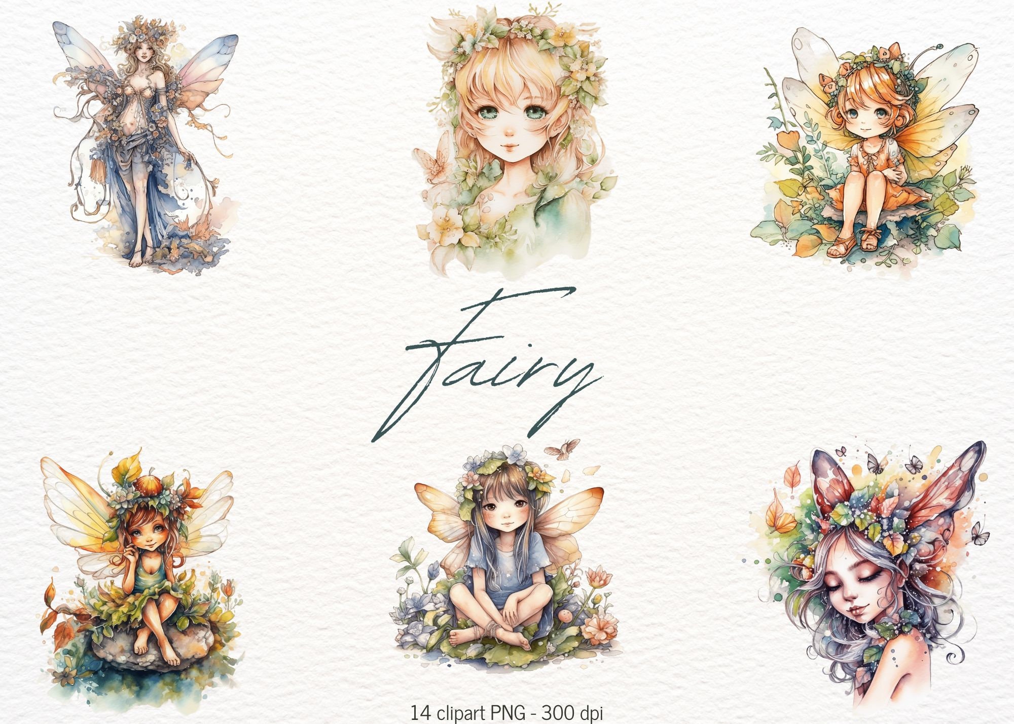 Fairy Clipart Bundle, Cute Fairy Graphics With Flowers, Watercolor ...