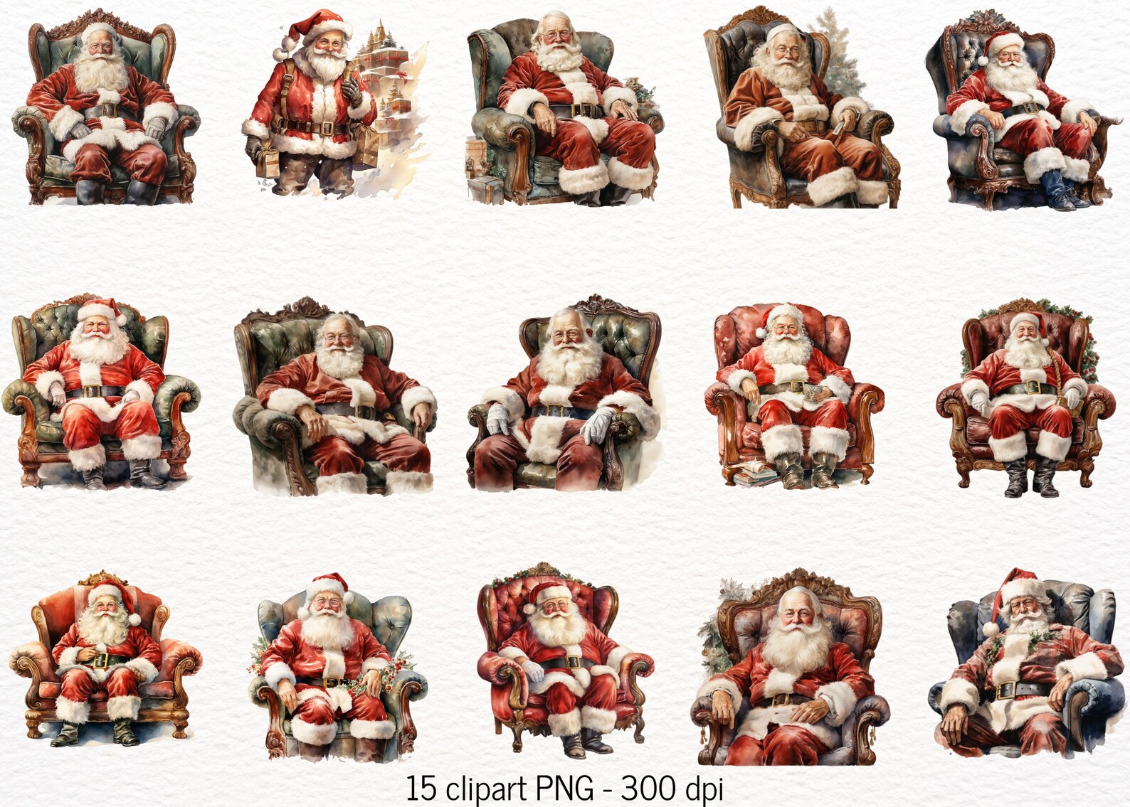 Santa Claus Clipart Bundle for Christmas Background Illustration ...