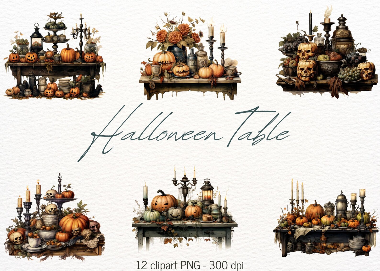 Halloween Clipart Bundle Fantasy Halloween Pumpkins Skulls 12 ...