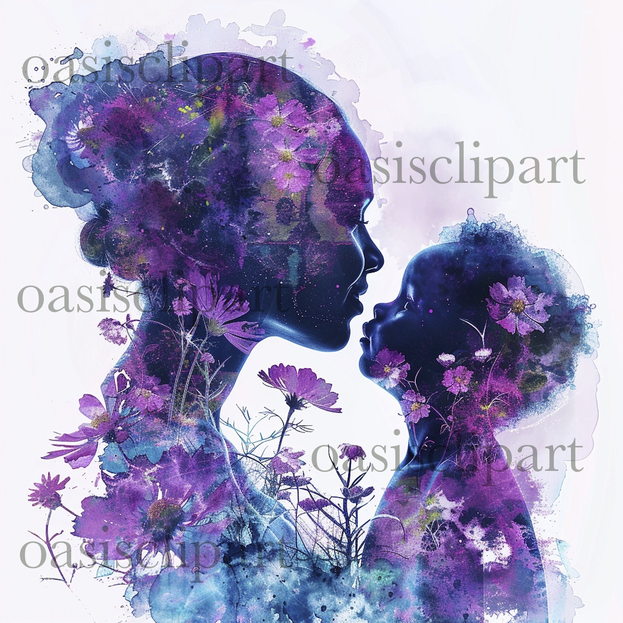 Mothers Day Clipart Bundle, Floral Mom and Baby Graphics, African ...