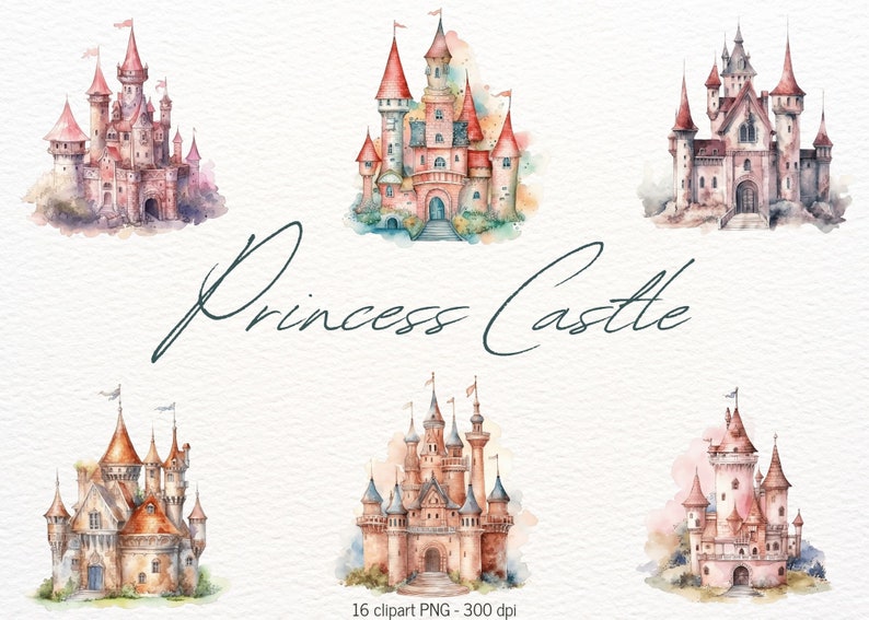 Fairy Castle Clipart Bundle Watercolor Princess Castle Illustrations ...