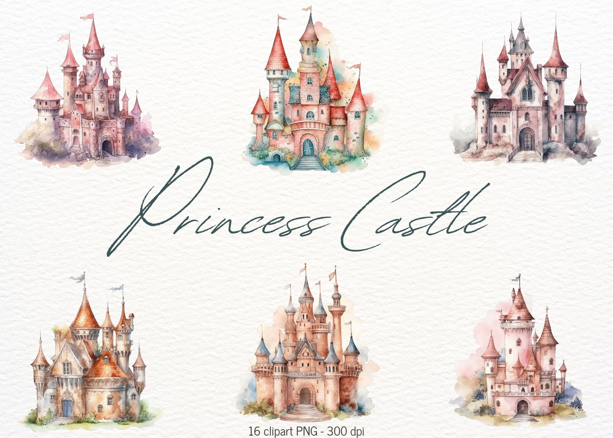 Fairy Castle Clipart Bundle Watercolor Princess Castle Illustrations ...
