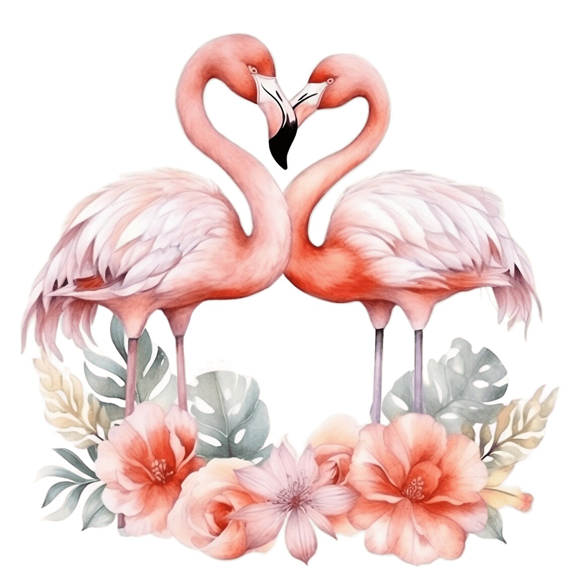 Pink Flamingo Clipart Bundle Watercolor Floral Tropical Illustration 18 ...