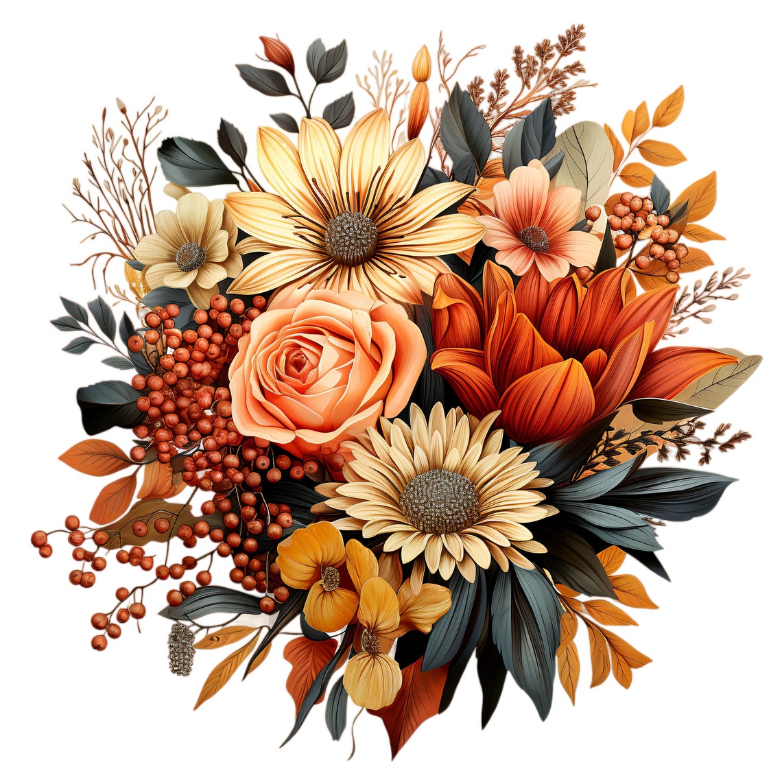 Watercolor Floral Clip Art Bundle Fall Autumn Flower Bouquet Digital ...