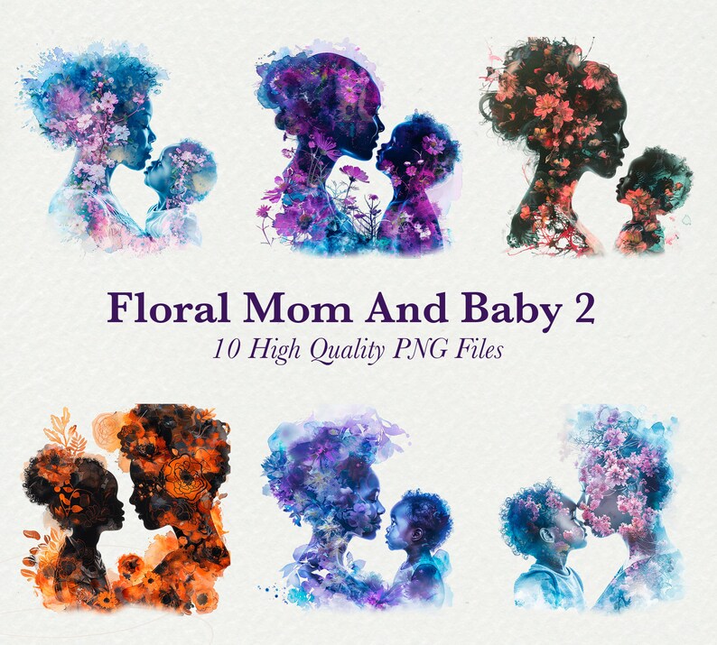 Mothers Day Clipart Bundle, Floral Mom and Baby Graphics, African ...