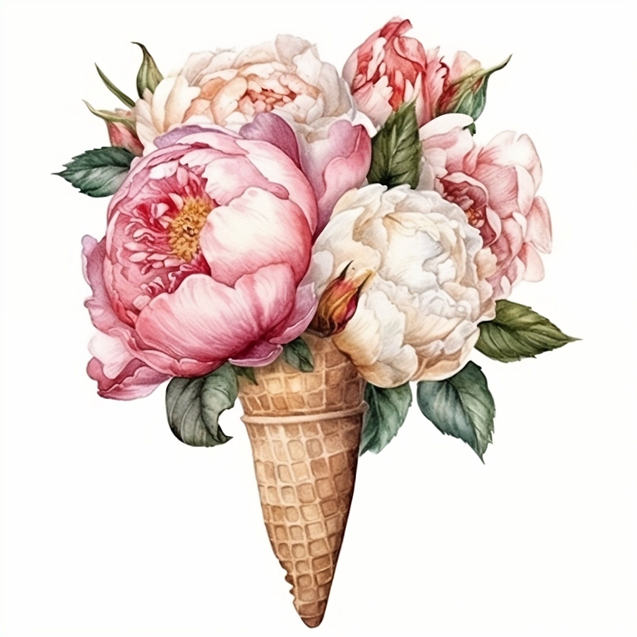 Flower Ice Cream Clipart Pack Watercolor Floral Ice Cream Clip - Etsy