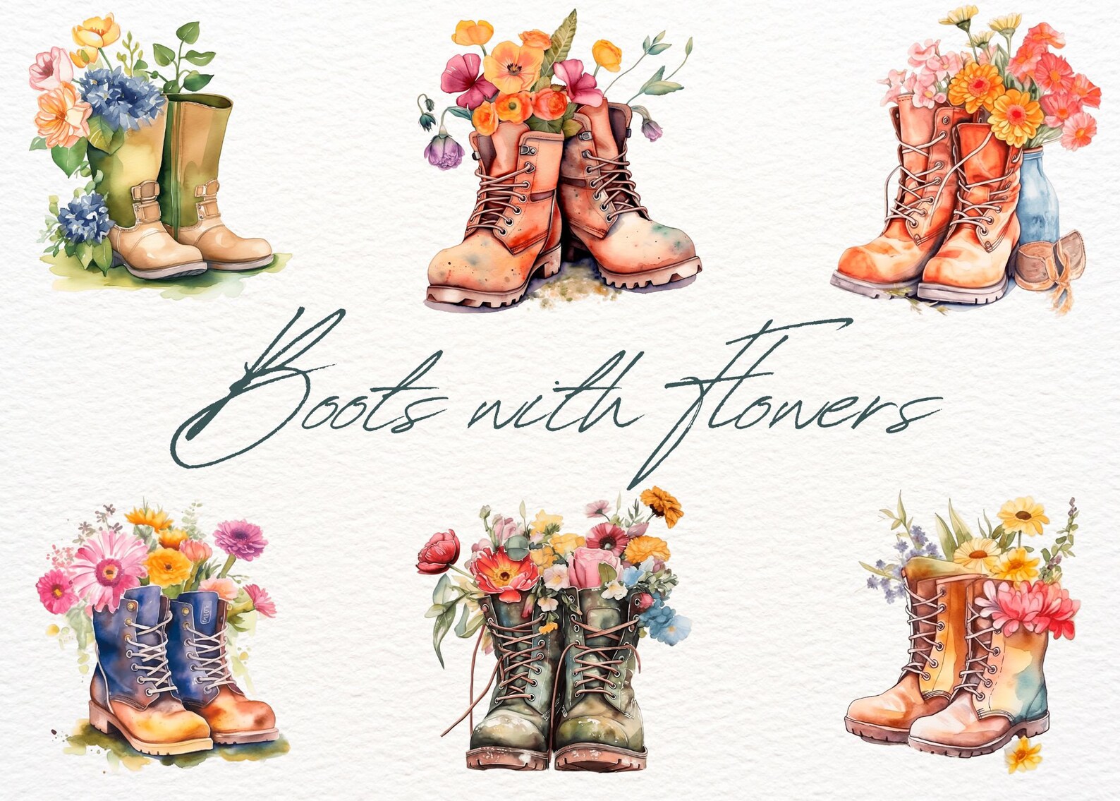 Boots Clipart Bundle With Flowers Transparent PNG Floral - Etsy