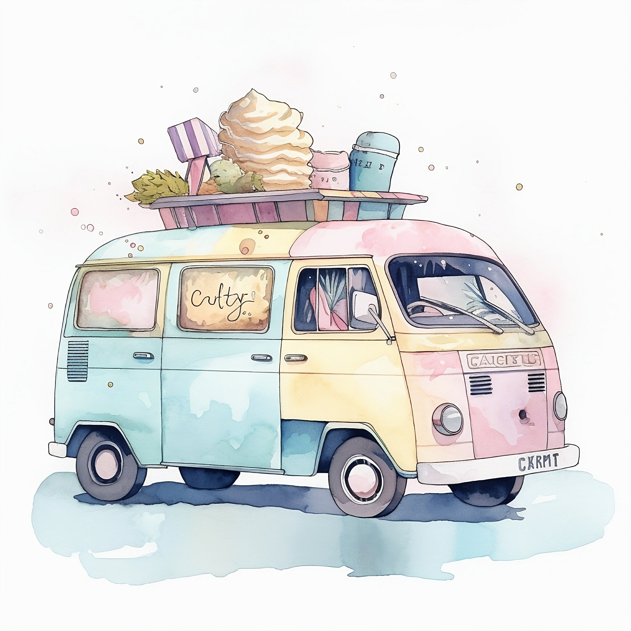 Camper Van Clipart Bundle Watercolor Ice Cream Transparent 8 - Etsy