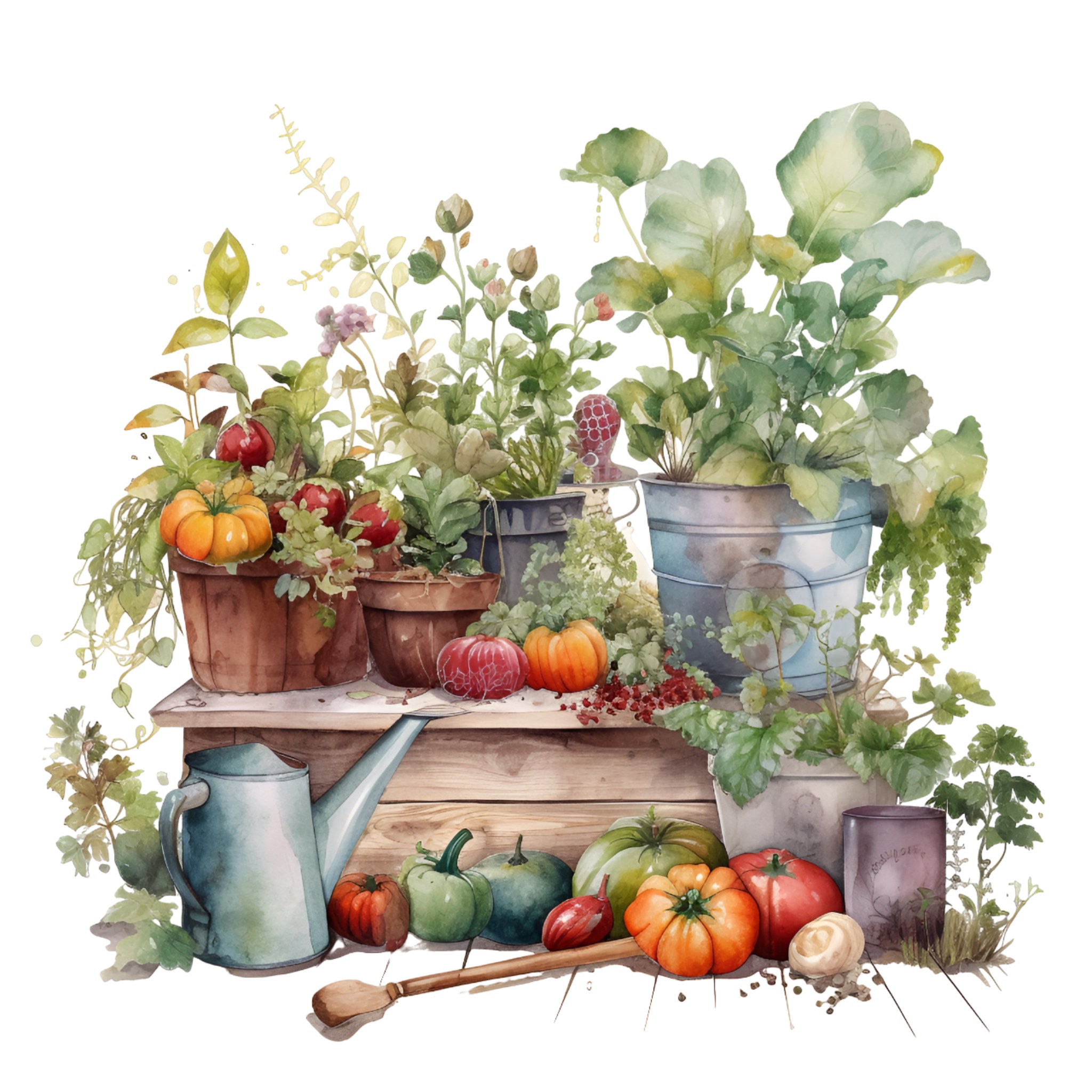 Watercolor Gardening Clip Art Bundle Garden Tools Planters - Etsy Australia
