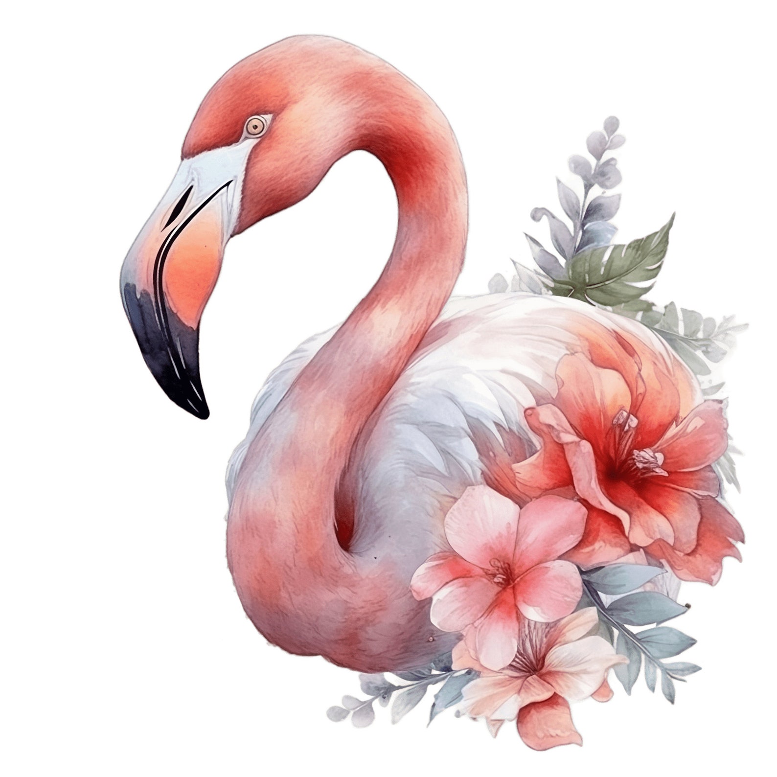 Pink Flamingo Clipart Bundle Watercolor Floral Tropical Illustration 18 ...