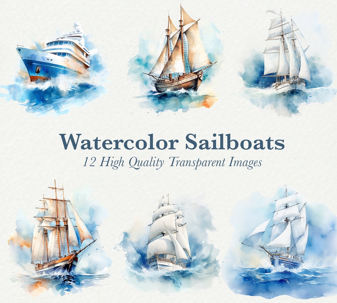 Sailboat Clipart Bundle, Water Color Sea Boat Illustrations, Ocean ...