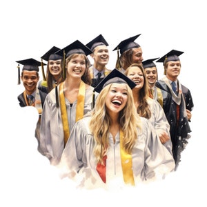 Graduation Clipart Bundle Watercolor Graduating Girls Boys in - Etsy