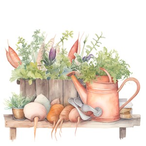 Watercolor Gardening Clip Art Bundle Garden Tools Planters Flowers 13 ...