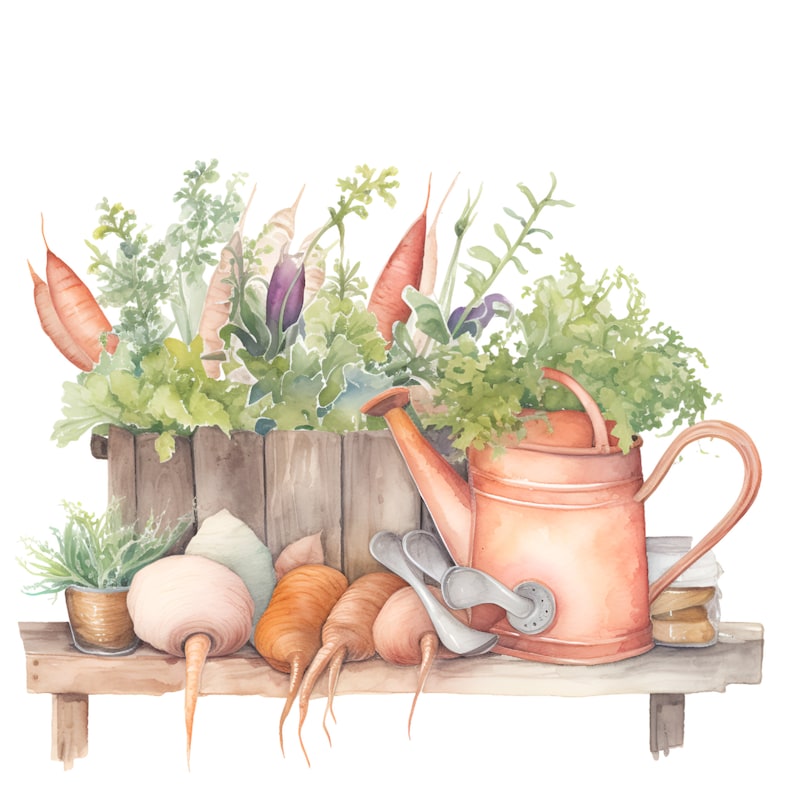 Watercolor Gardening Clip Art Bundle Garden Tools Planters Flowers 13 ...