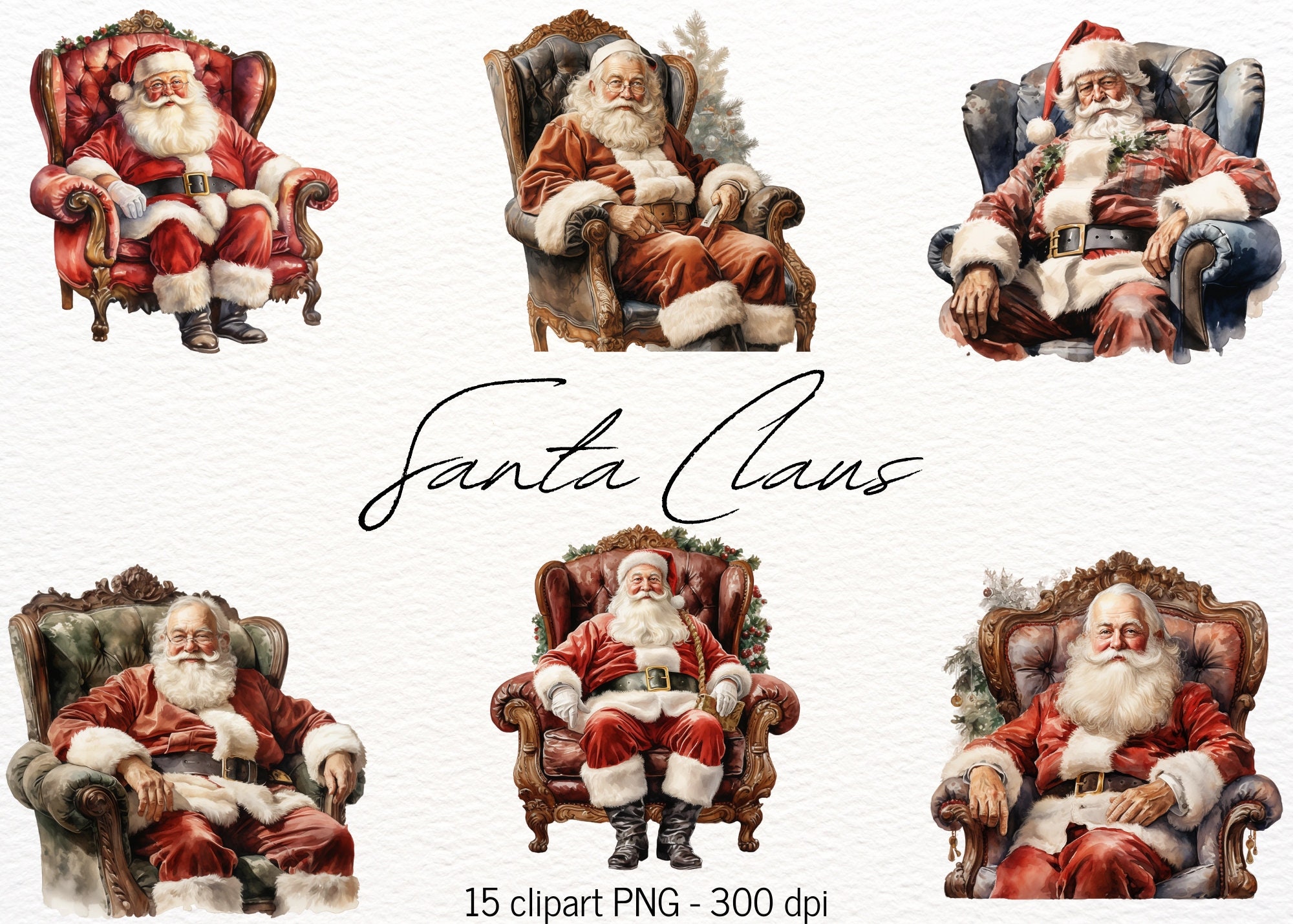 Santa Claus Clipart Bundle for Christmas Background Illustration ...