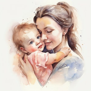 Mothers Day Clipart Bundle Watercolor Mom and Baby (Download Now) - Etsy