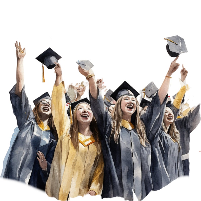 Graduation Clip Art Bundle Watercolor Graduating Girl Boy in - Etsy