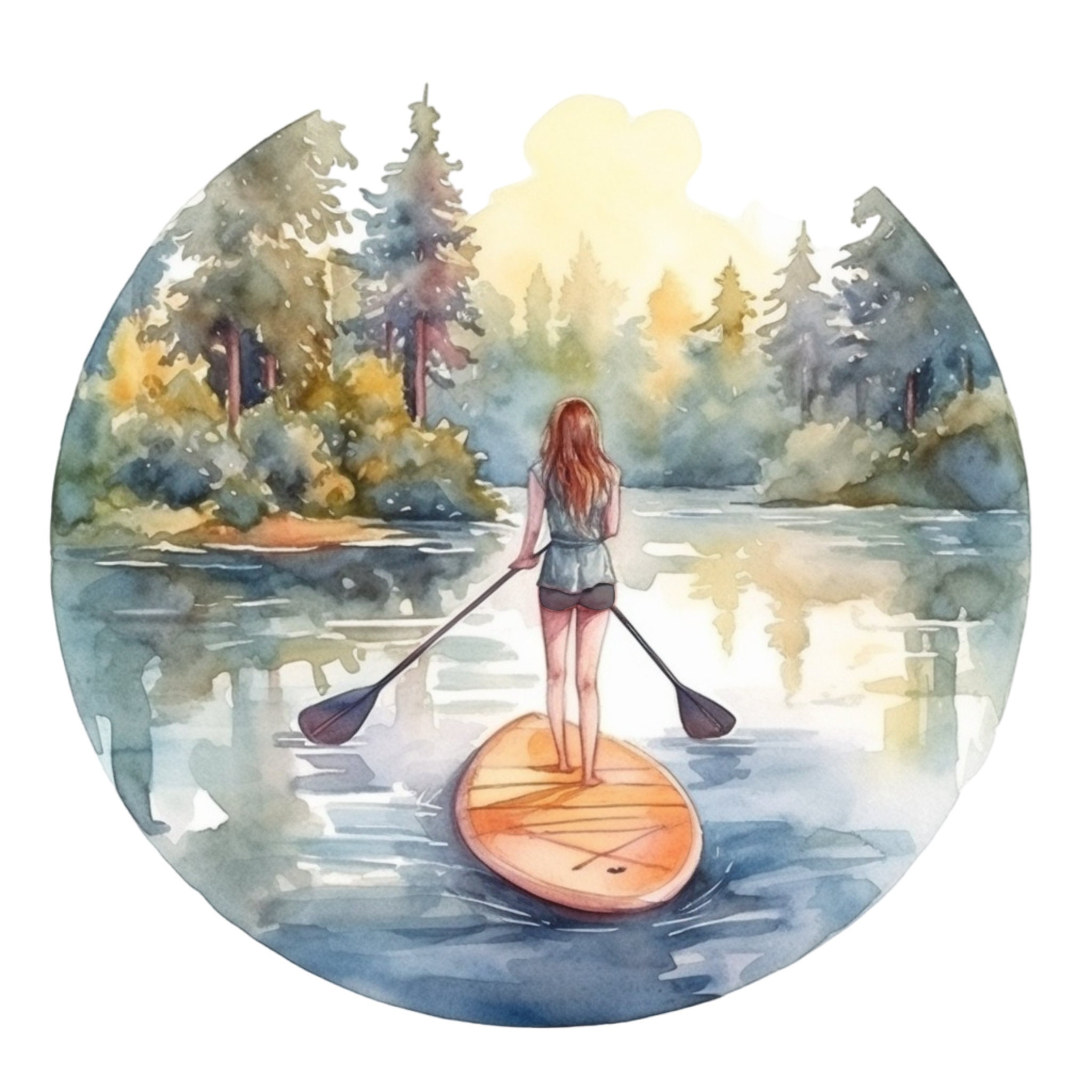 Summer Landscape Clip Art Bundle Paddle Board and Girl Camping Sup ...