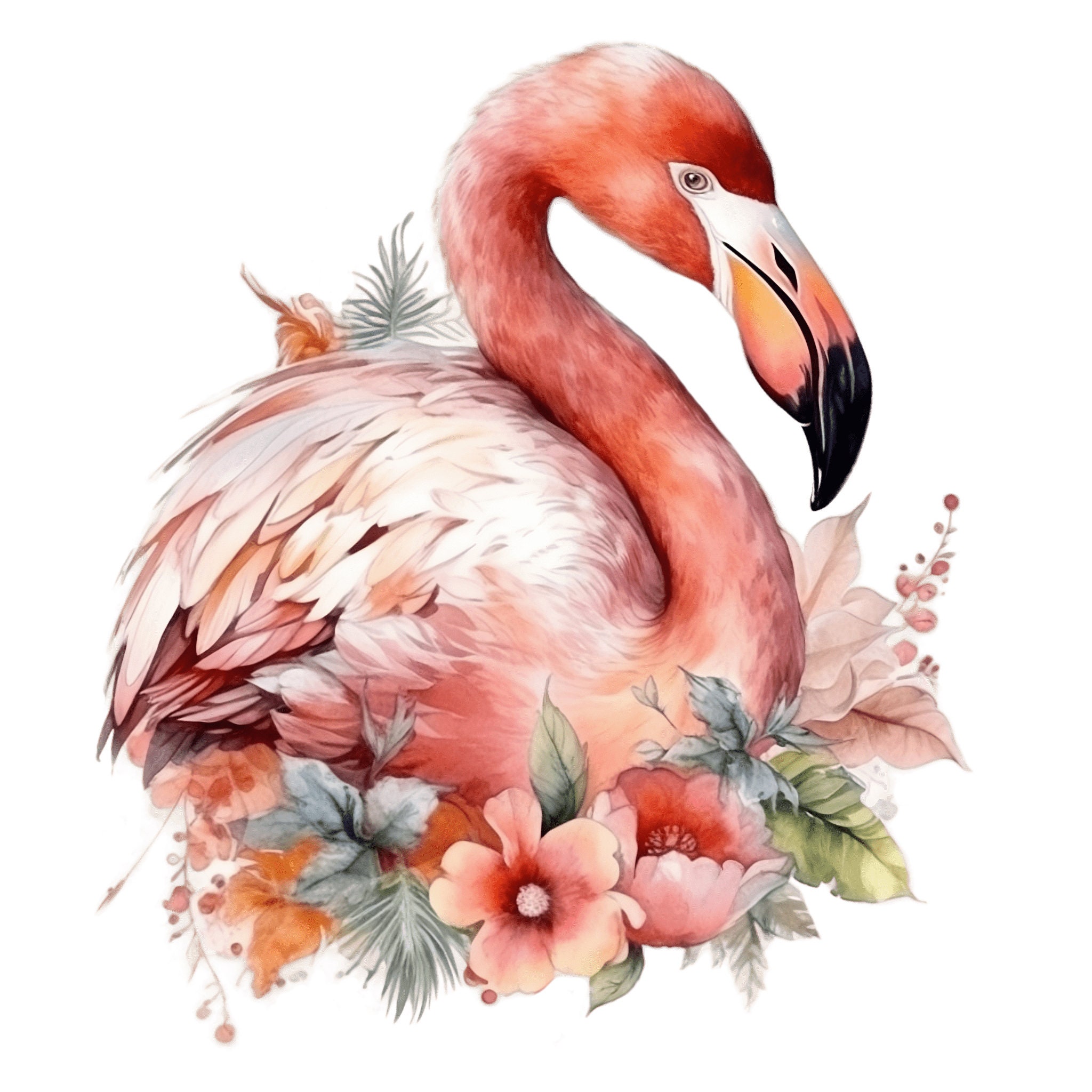 Pink Flamingo Clipart Bundle Watercolor Floral Tropical Illustration 18 ...