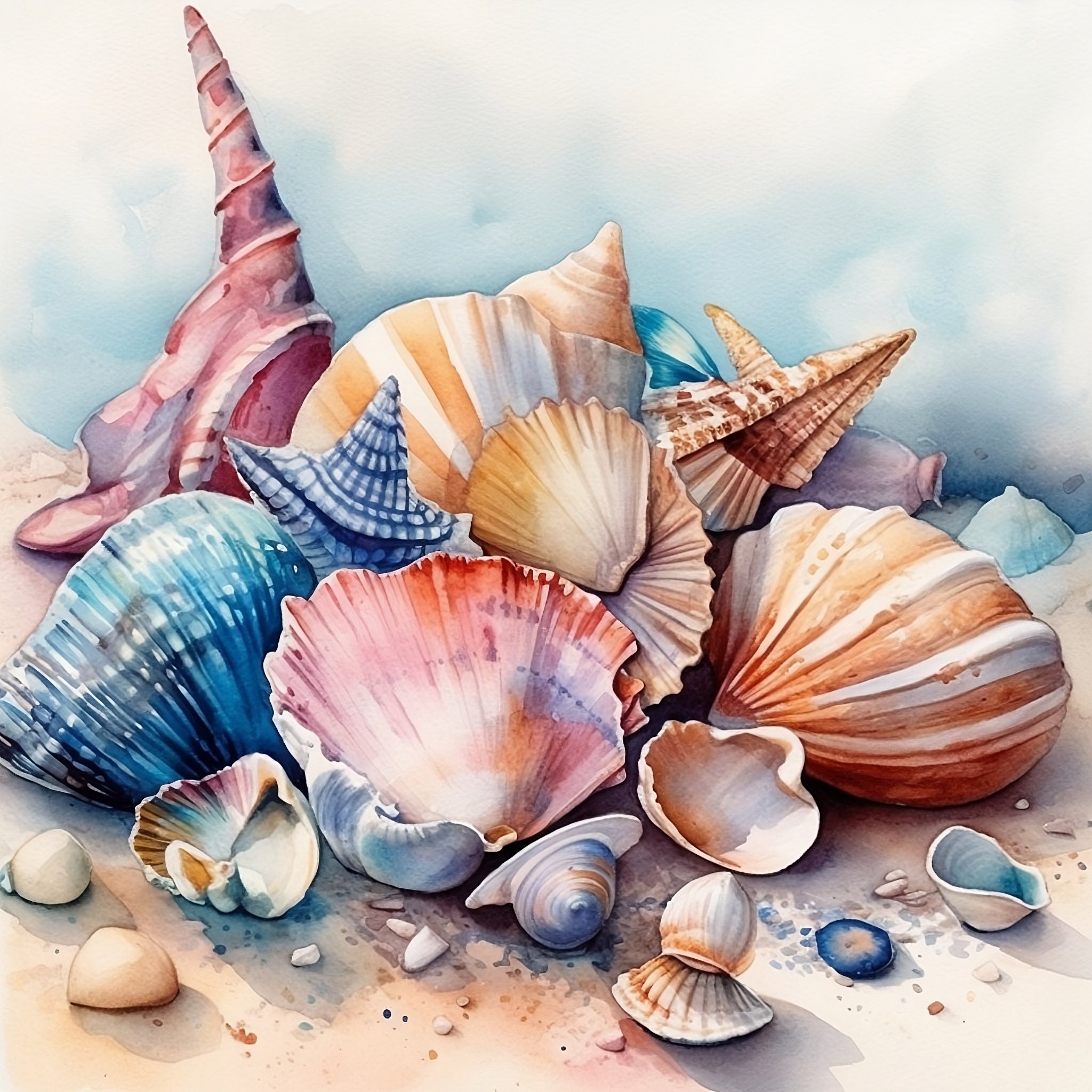 Watercolor Sea Shells Clipart Bundle of 9 Transparent PNG Files Ocean ...