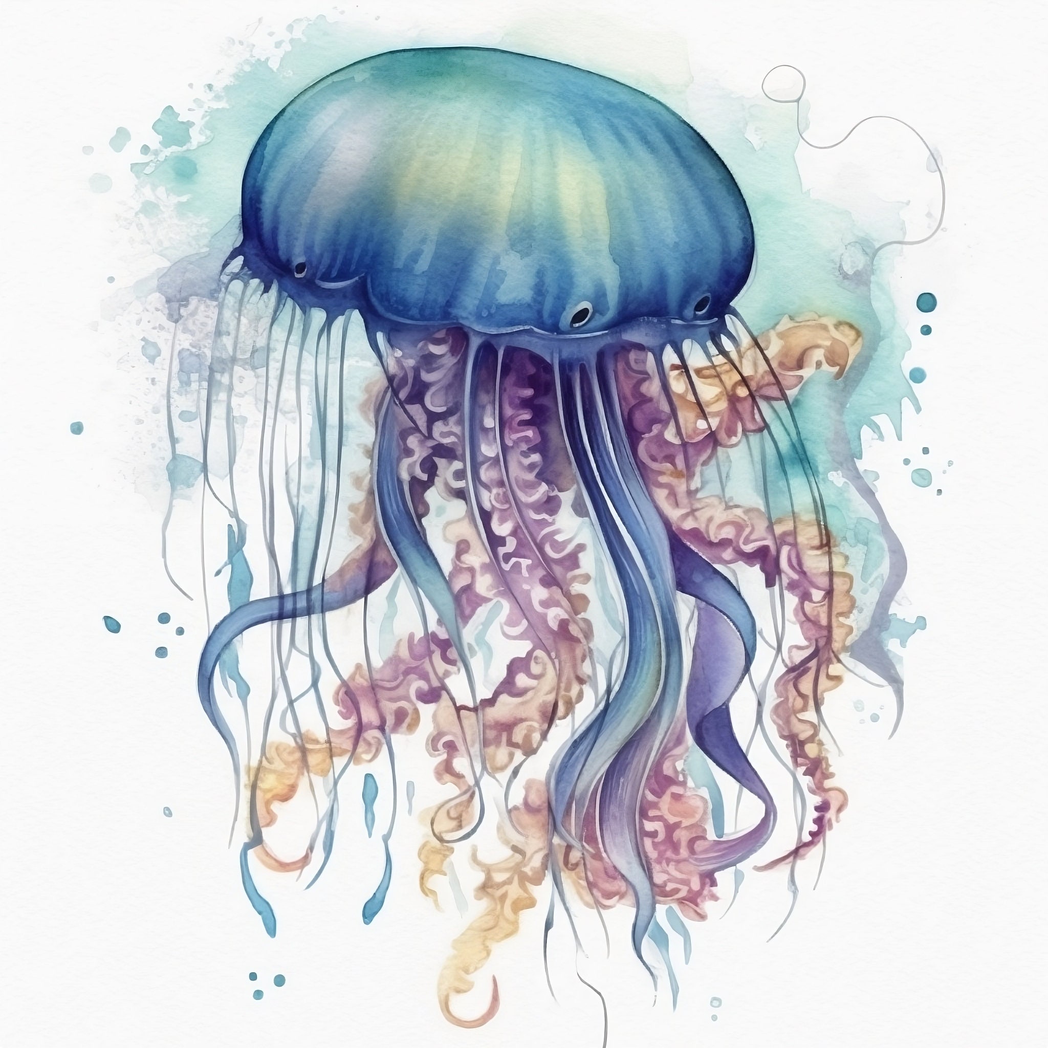 Colorful Jellyfish Clipart Bundle of 11 Transparent PNG Watercolor High ...