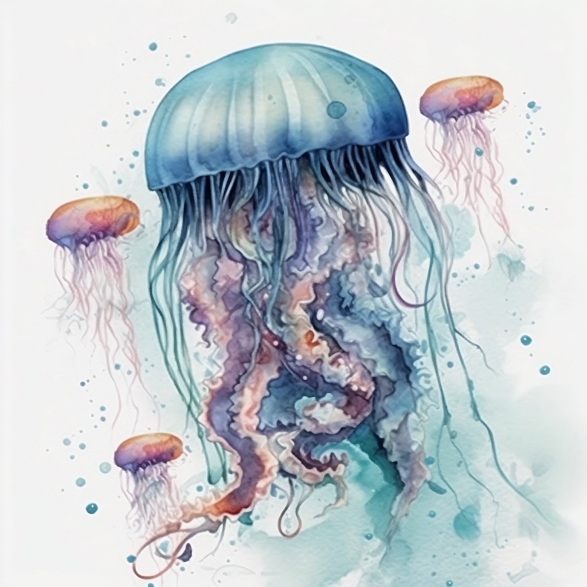 Colorful Jellyfish Clipart Bundle of 11 Transparent PNG Watercolor High ...