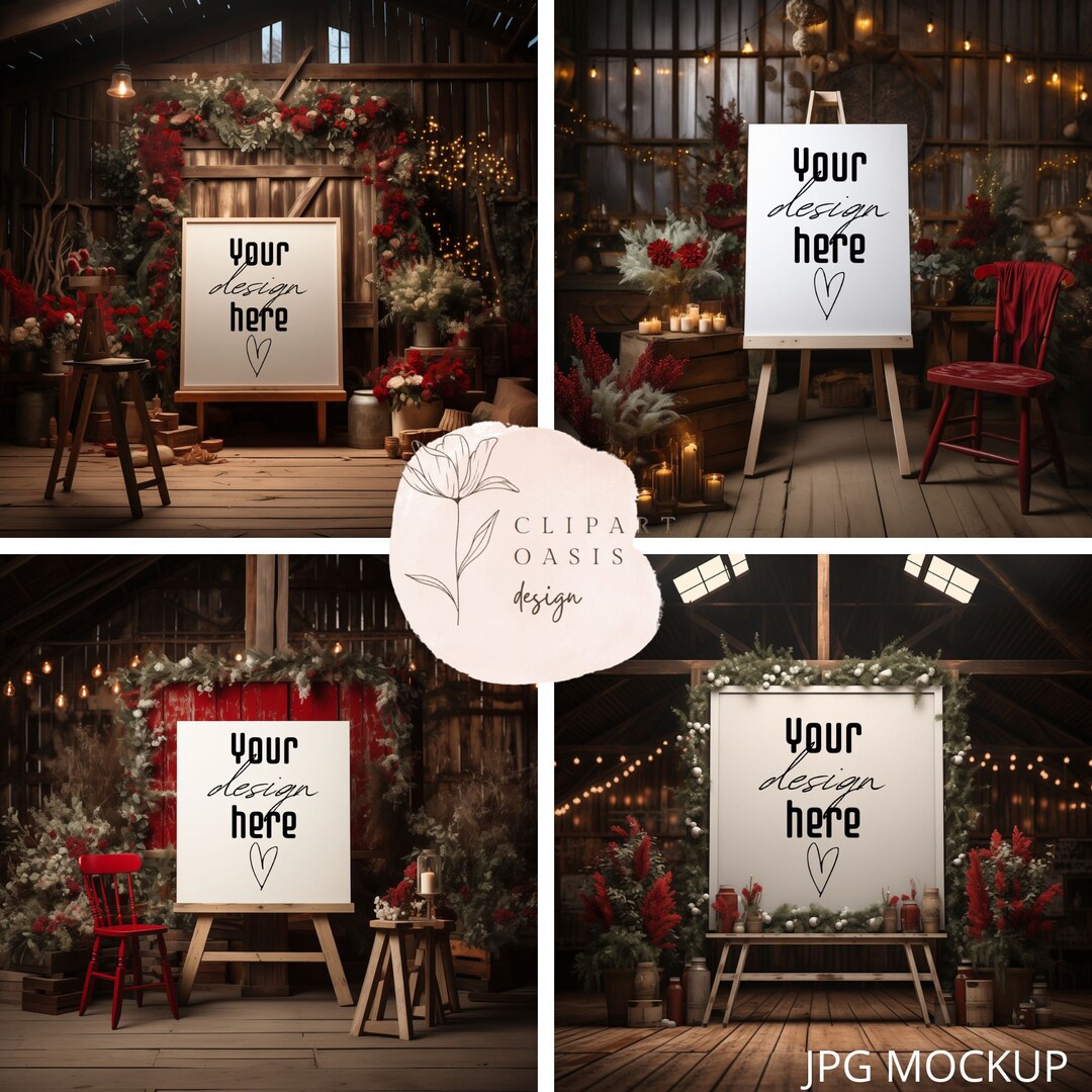 Easel Sign Mockup Bundle, Welcome Sign Mockup, Christmas Party Easel ...