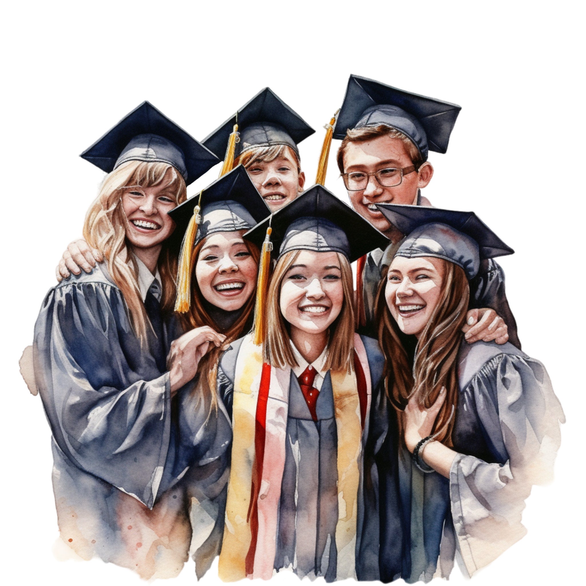 Graduation Clipart Bundle Watercolor Graduating Girls Boys in - Etsy
