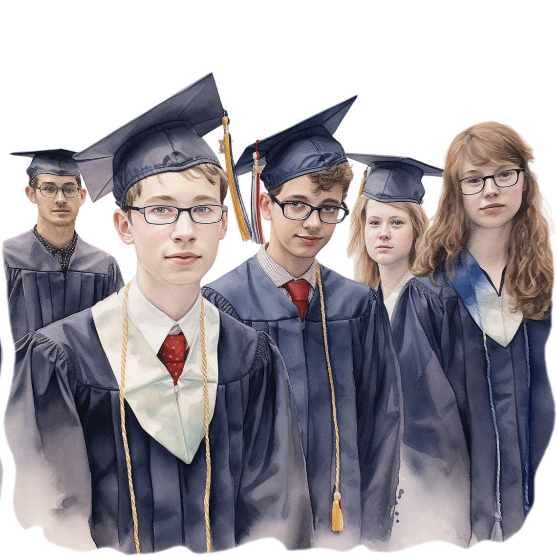 Graduation Clipart Bundle Watercolor Graduating Girls Boys in - Etsy