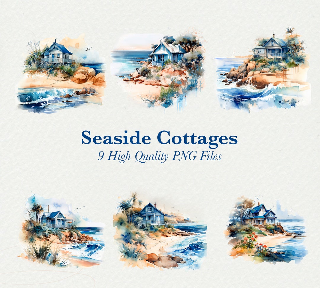 Seaside Cottage Clipart Bundle Beach House Graphics Coastal House Png ...